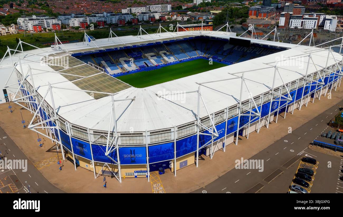 LEICESTER, UK - JUNE 14, 2025 - Aerial view of King Power Stadium, home ...