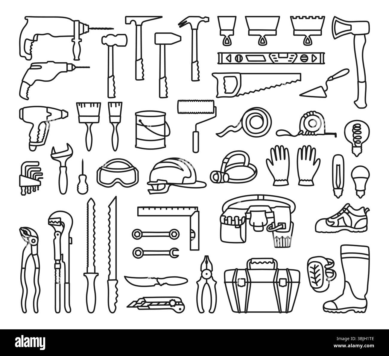 Building tools construction equipment cartoon simple icon set. Hardware ...
