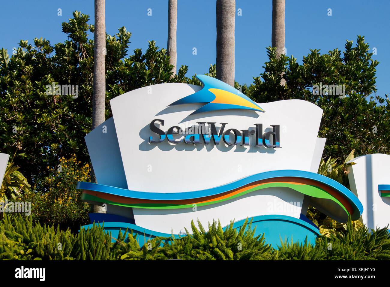 The Sea World amusement park entrance sign in Orlando, Florida, United ...