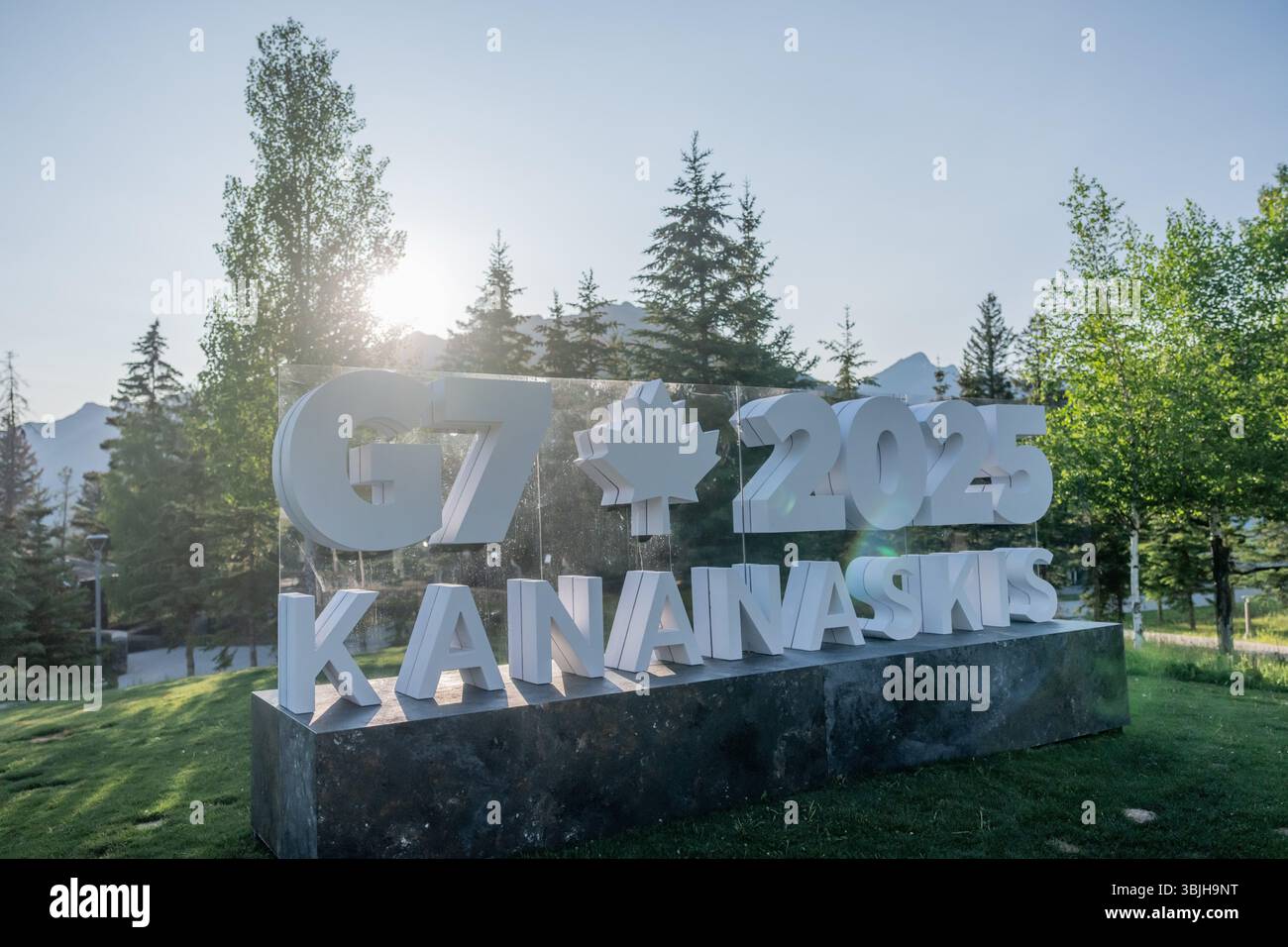15 June 2025, Canada, Kananaskis: The logo for the G7 summit at the ...