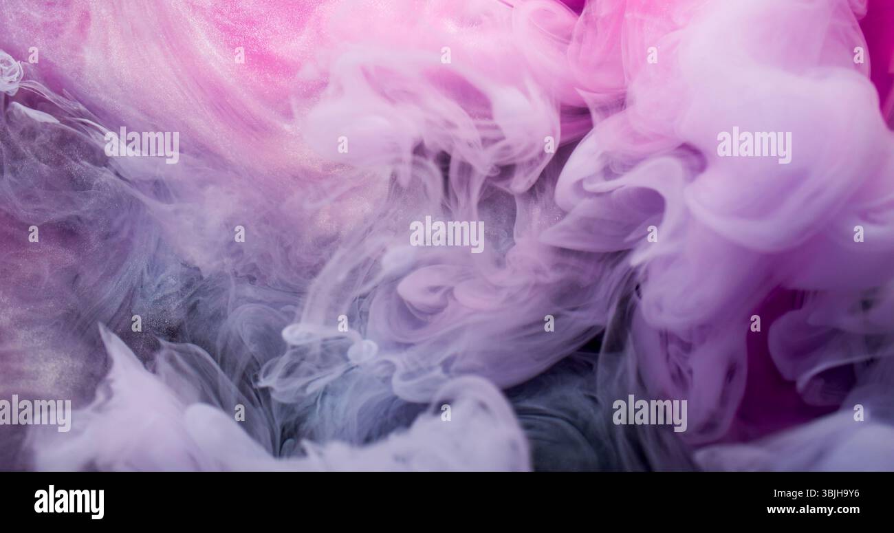 Smoke splash. Steam flow. Pink white pigment haze dissolve in water ...