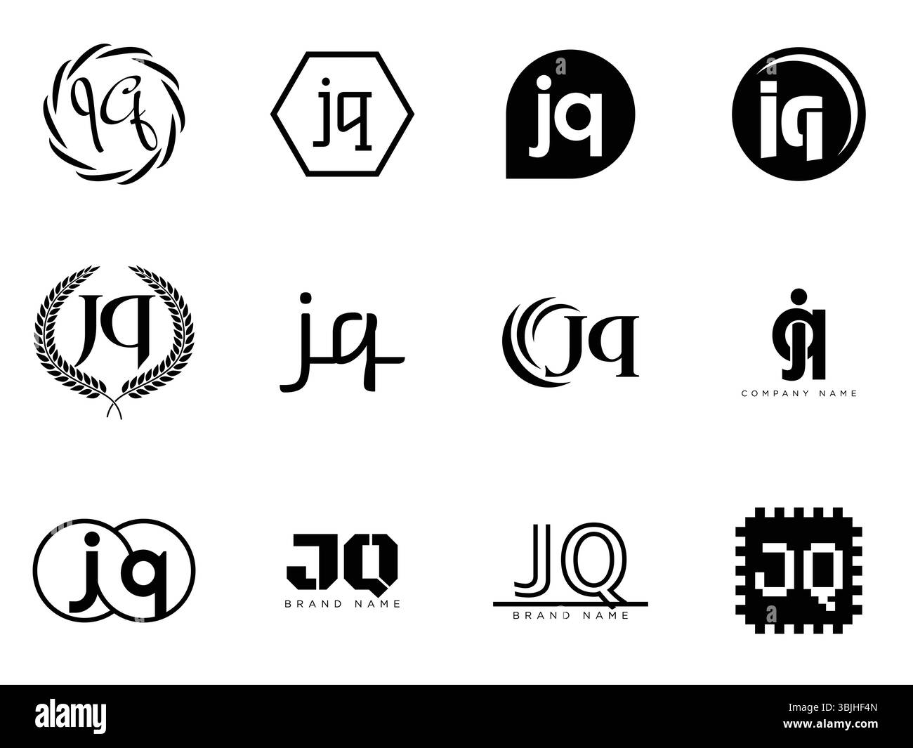 JQ logo company template. Letter j and q logotype. Set different ...