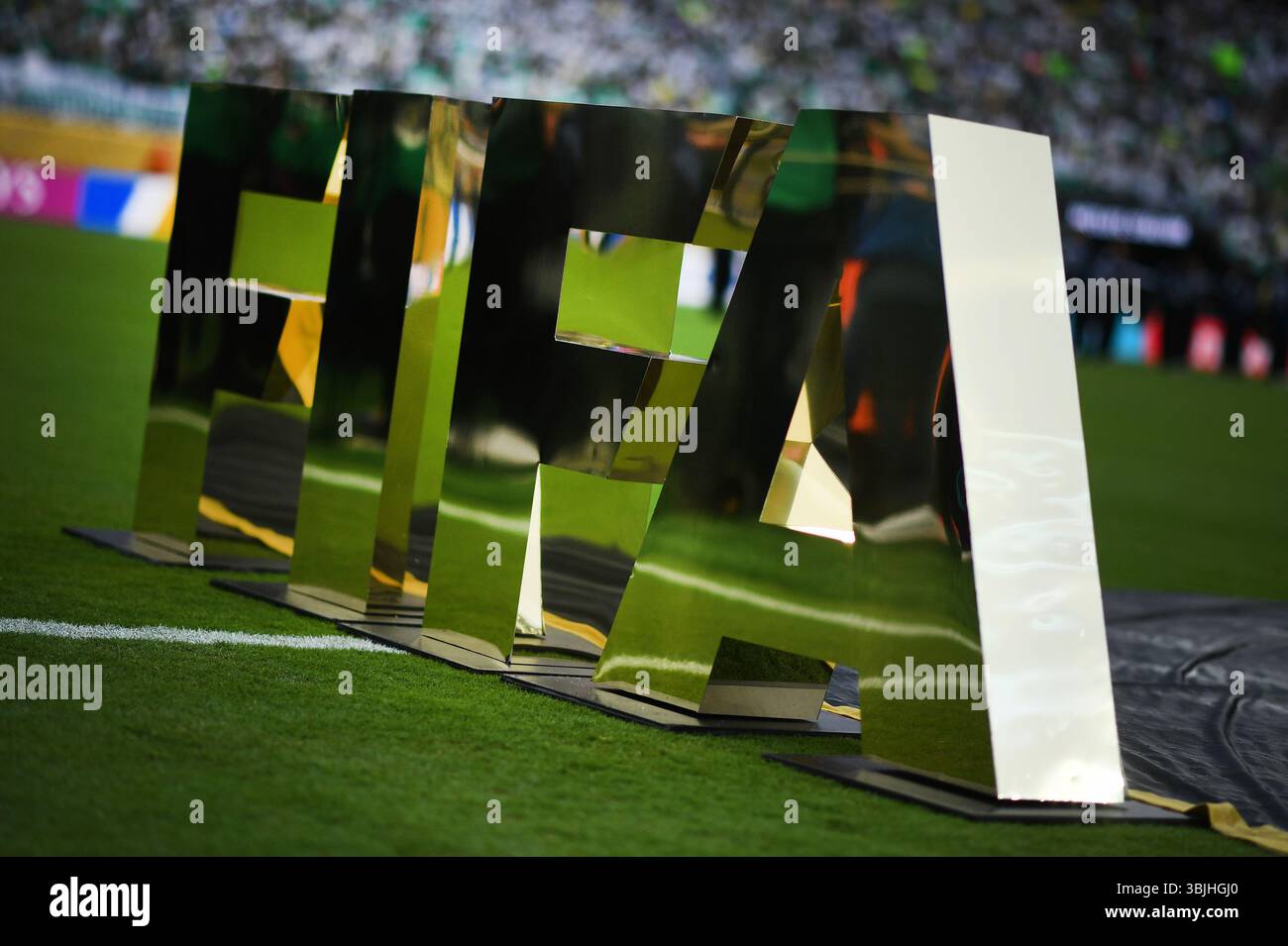 East Rutherford, USA. 15th June, 2025. FIFA logo seen on the pitch ...