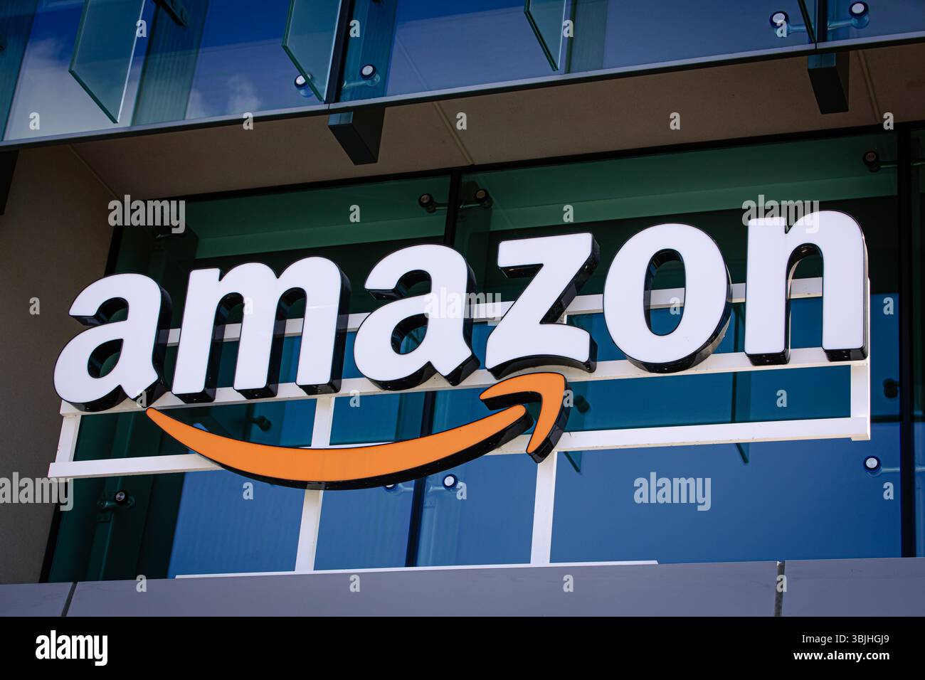 Palo Alto, California US - August 24, 2024: Closeup of Amazon logo on ...