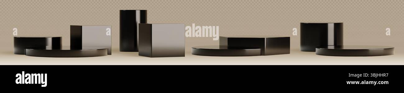 Black podiums and pedestals in geometric shapes - cylinders ...