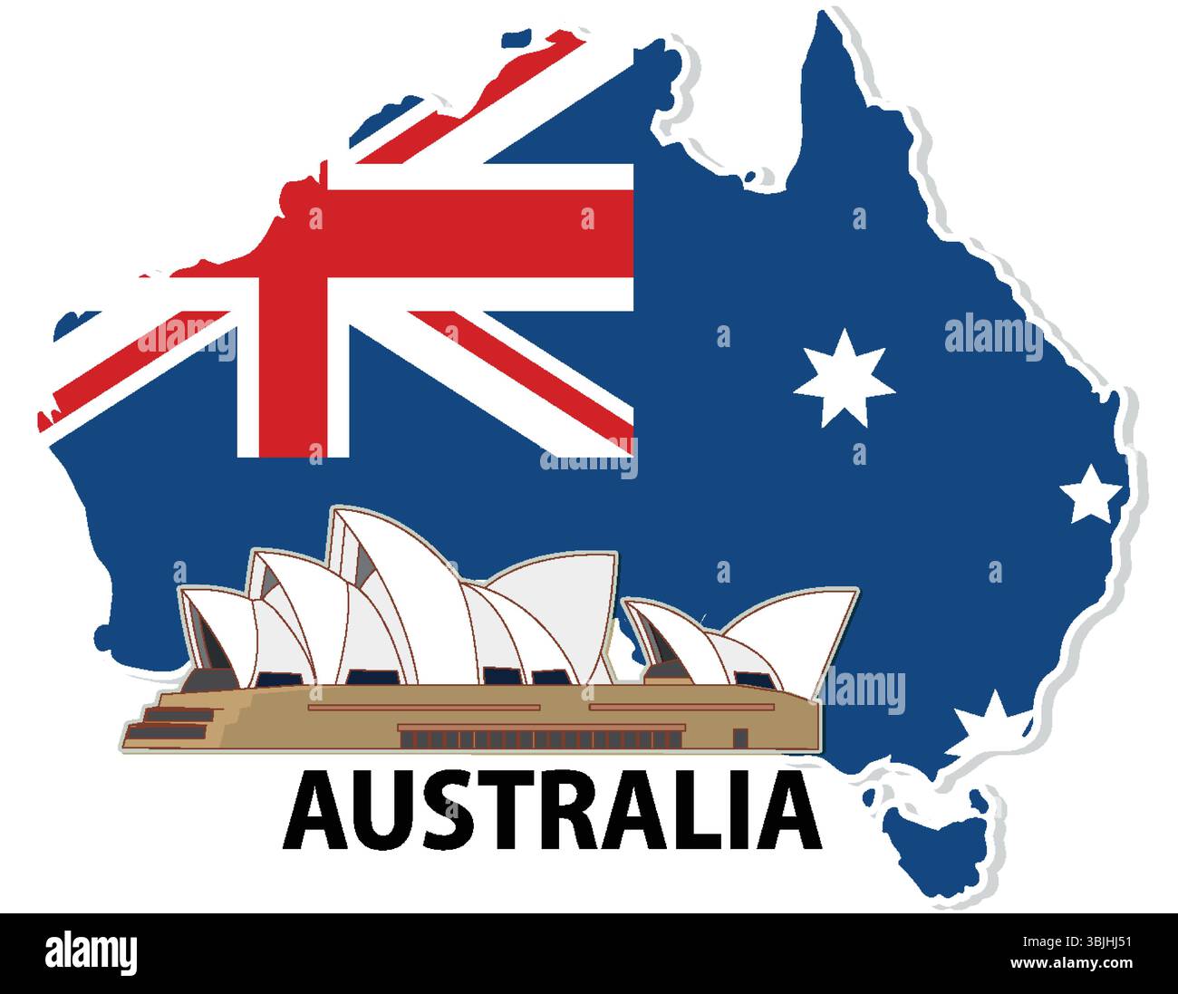 Vector illustration of Australia map featuring national flag and iconic ...