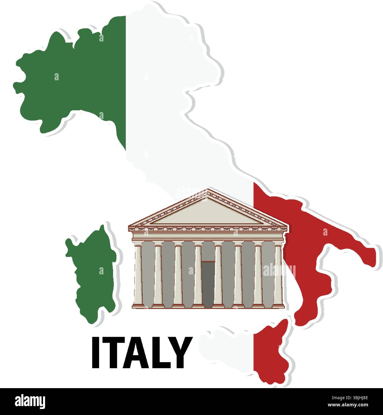 Vector illustration of Italy's map with a classical building overlay ...