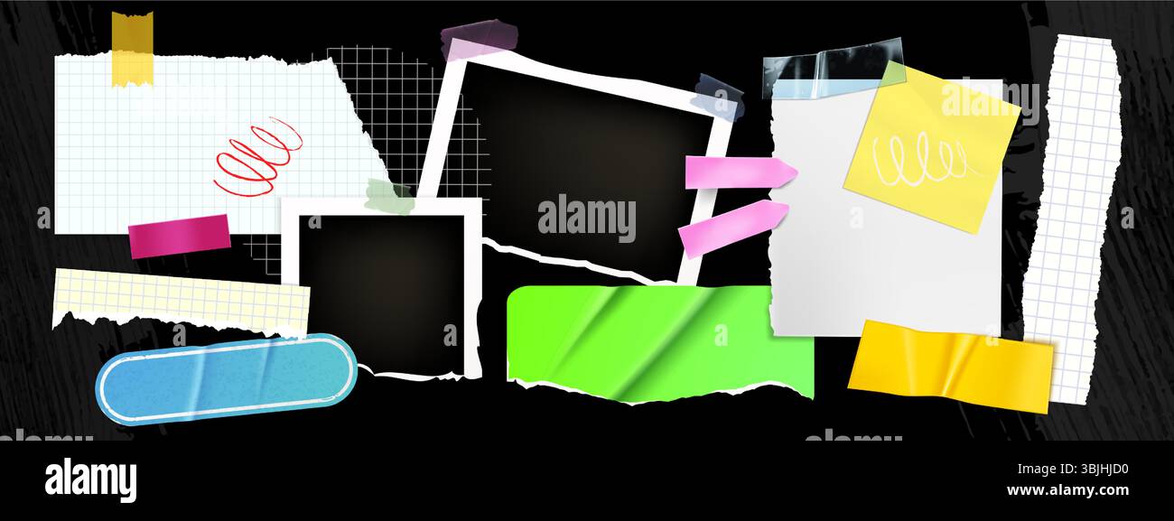 Y2K photo frame collage with torn paper edges, color tape pieces and ...