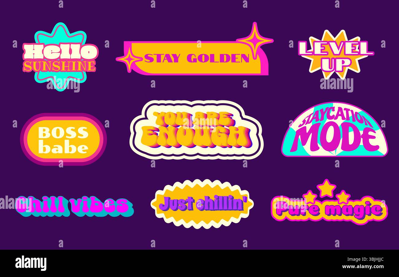 Y2k sticker shape collection on purple background - colorful retro ...