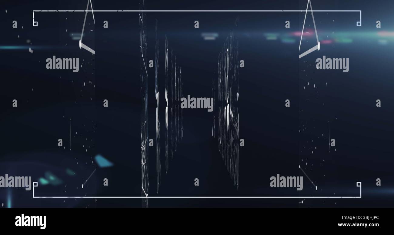Digital interface displaying glitch panels, with white corner brackets ...