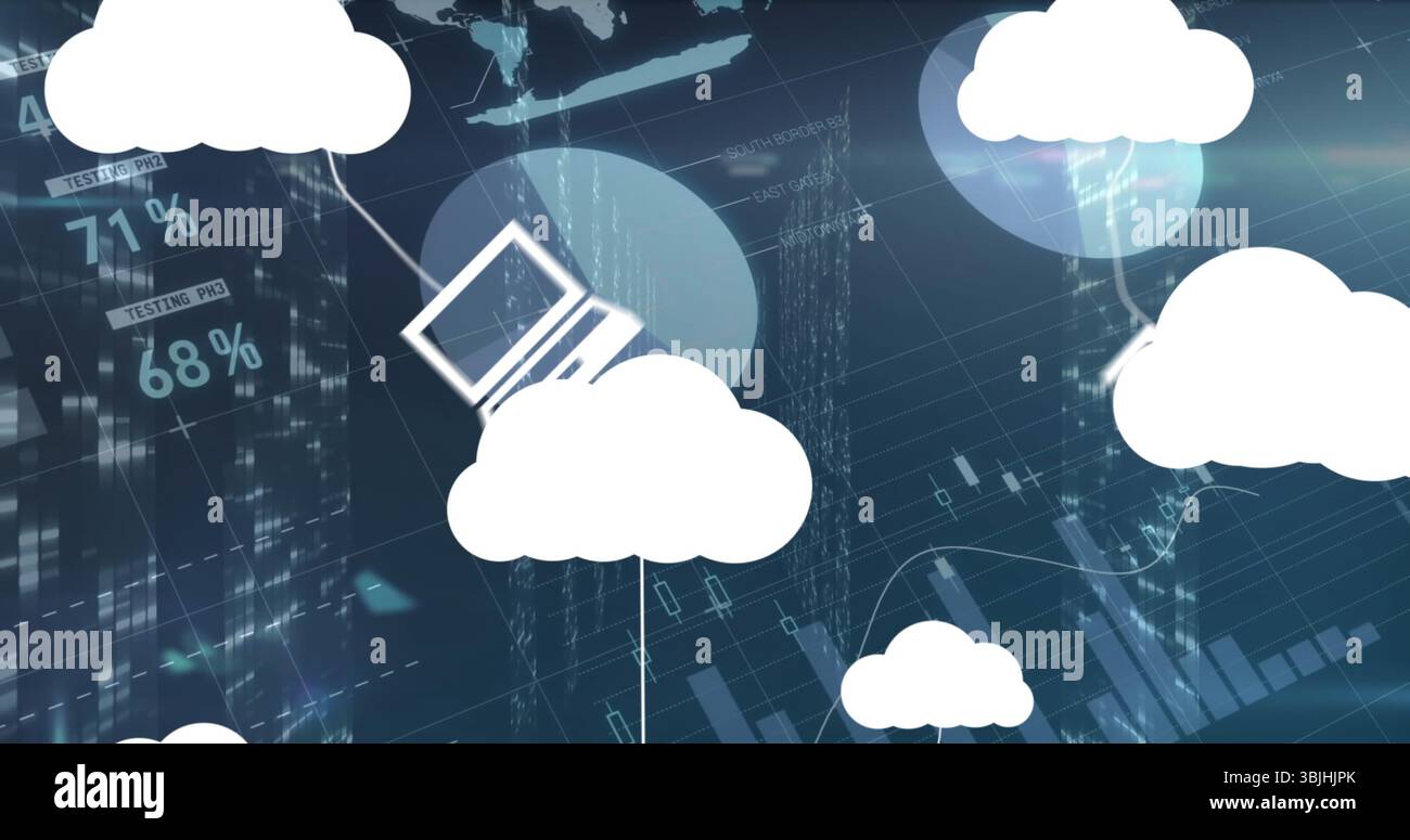 Displaying white cloud with laptop connecting lines in network, with ...