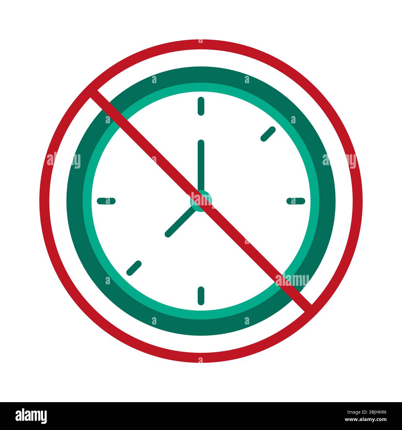 Green clock restricted. Red ban overlay. Time symbol vector. Round dial ...