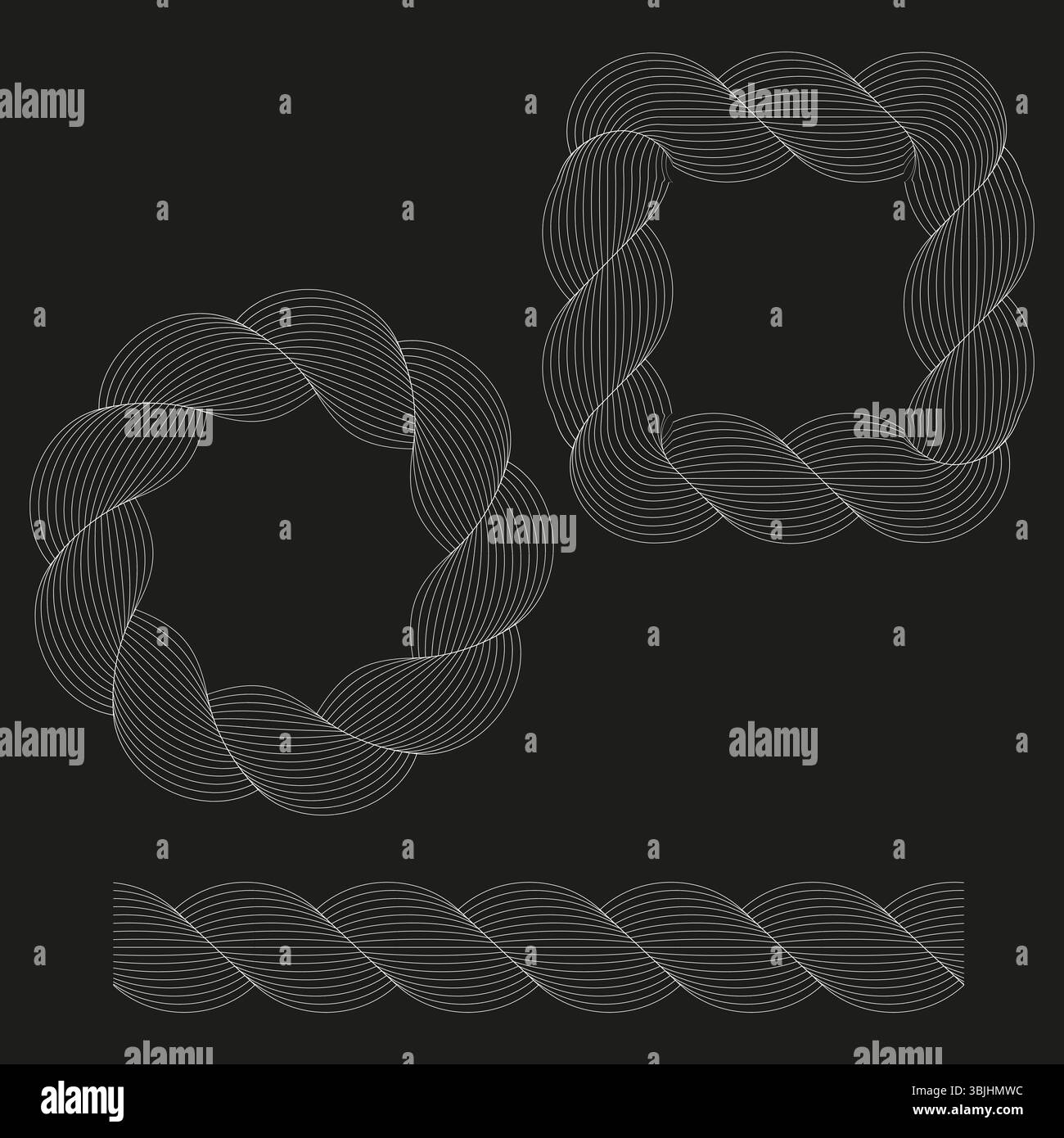 Twisted braid frame. Circular rope shape. Square linear contour. Vector black form Stock Vector ...