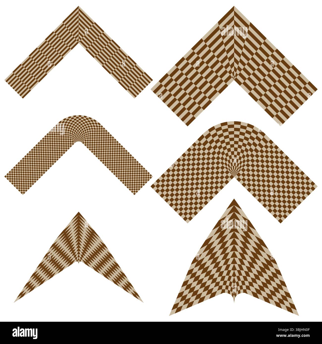 Arrow shapes down. Check mark figures. Brown vector symbols. Geometric pointer elements Stock ...