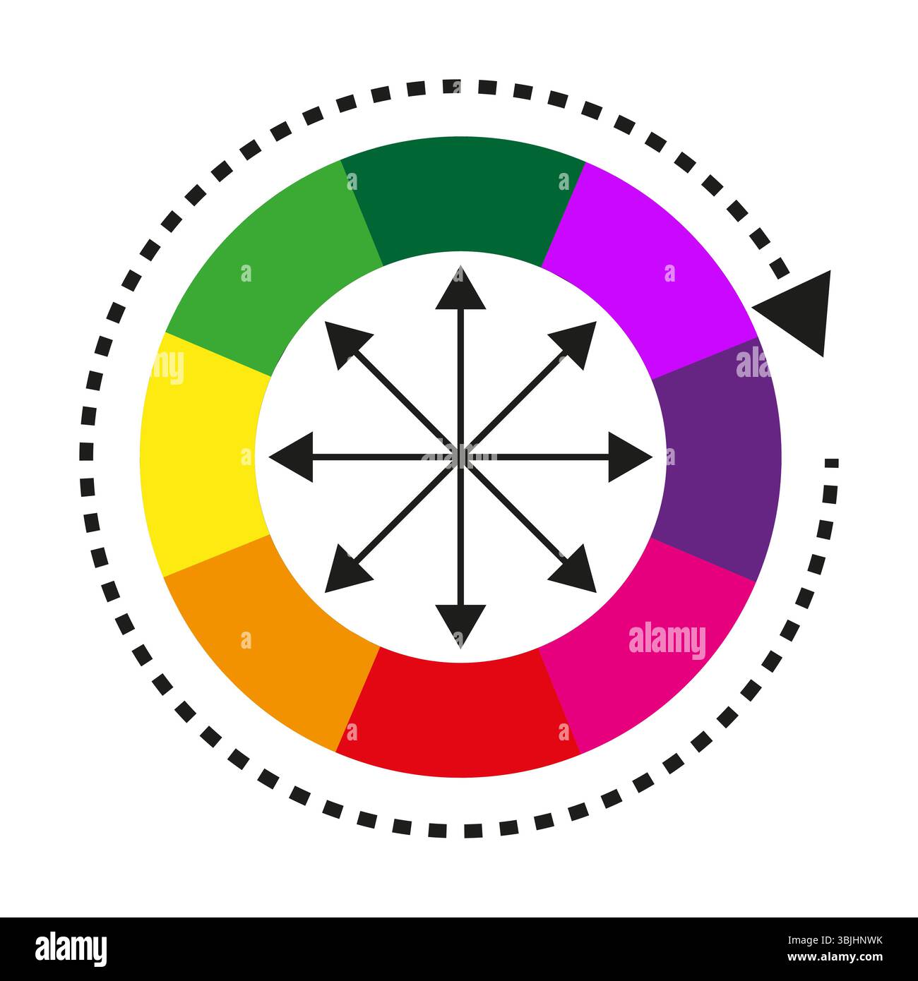 Color wheel chart. Vector arrows icon. Hue circle layout. Directional ...