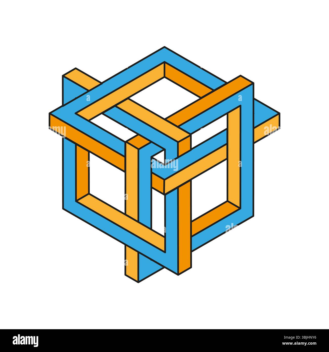 Impossible cube shape. Isometric vector structure. Orange blue illusion ...