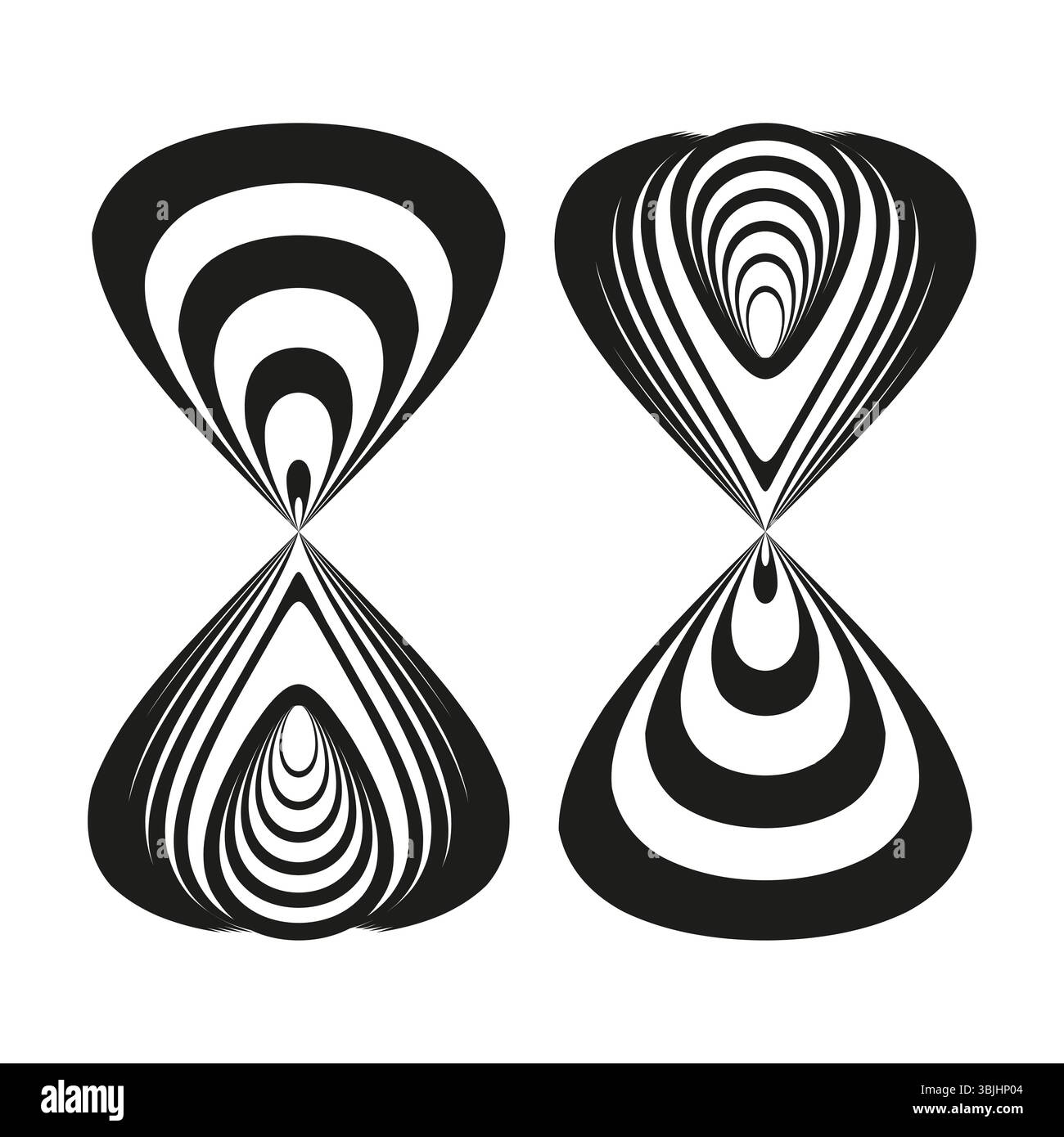 Teardrop loop shapes. Hourglass illusion design. Black vector symmetry ...