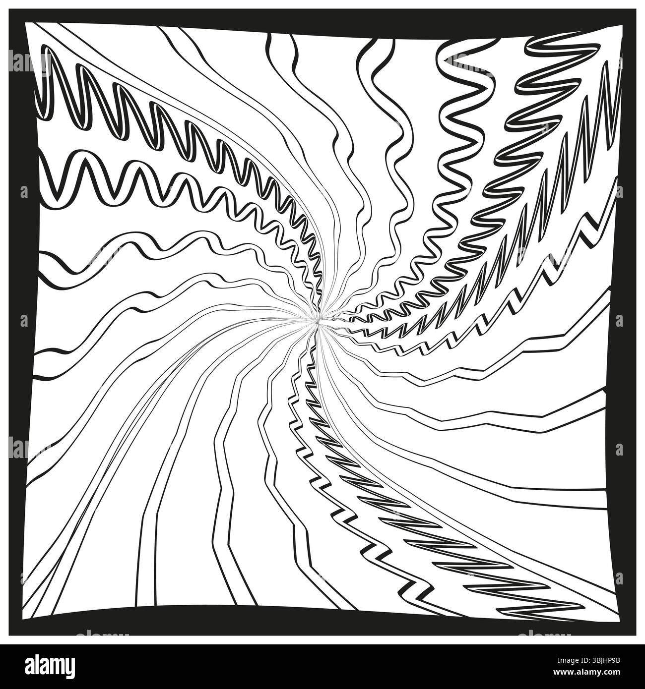 Swirling vortex shape. Central spiral figure. Vector dynamic element. Hypnotic illusion symbol ...