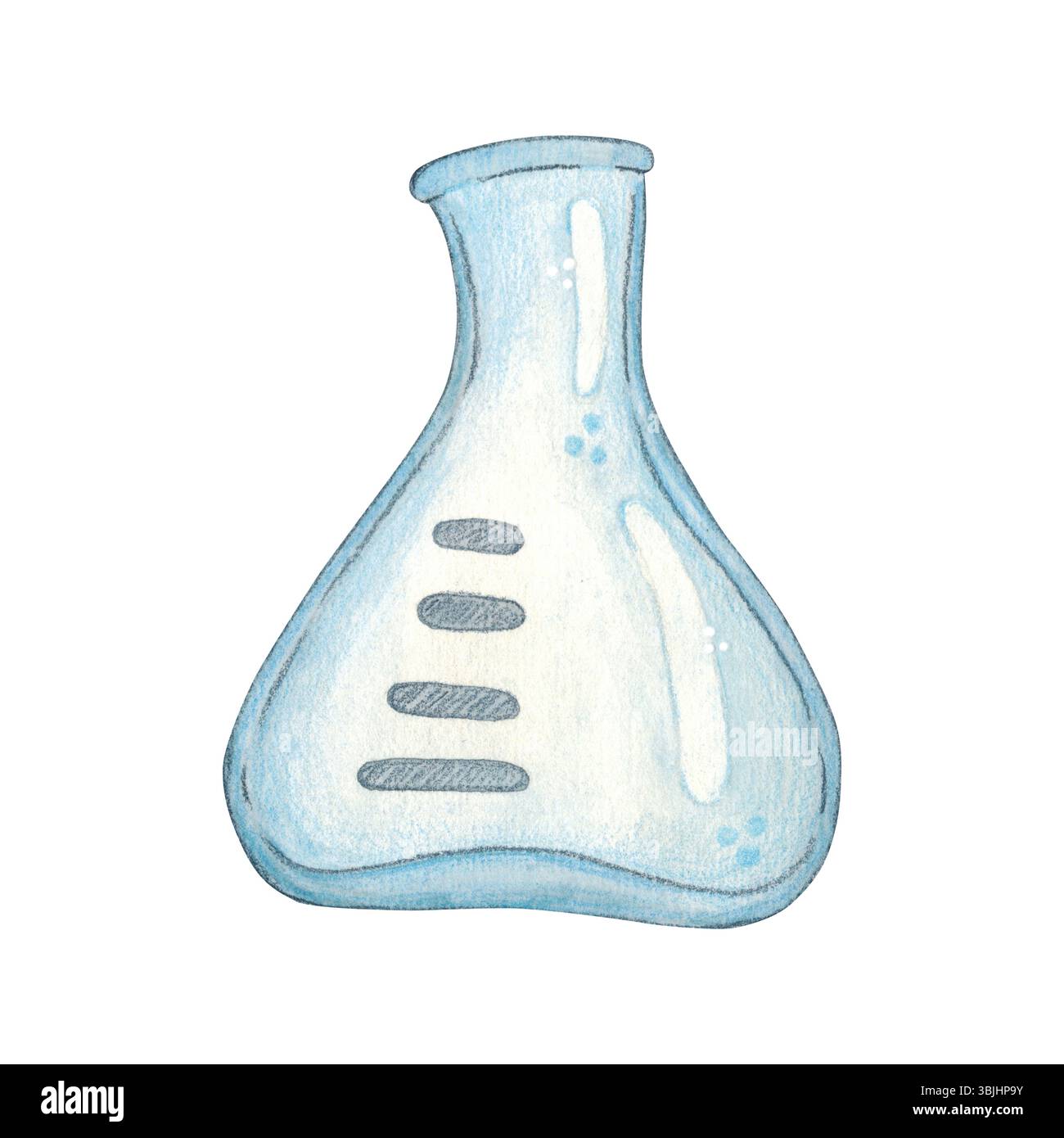 Glass laboratory flask. Watercolor illustration hand drawn, cartoon ...