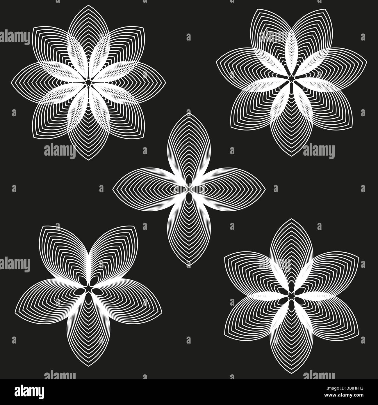 White floral figure. Petal contour bloom. Vector flower shape. Black ...
