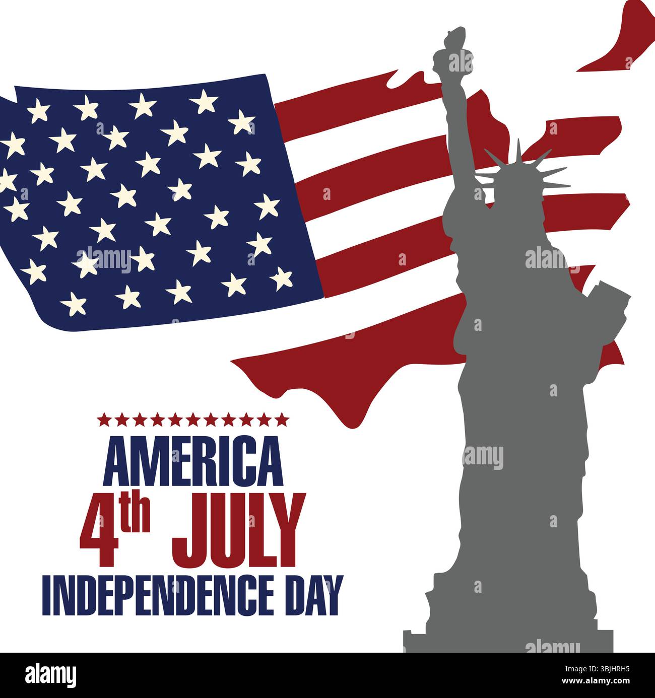 America 4th of July Independence Day Vector with Flag Map & Statue of ...