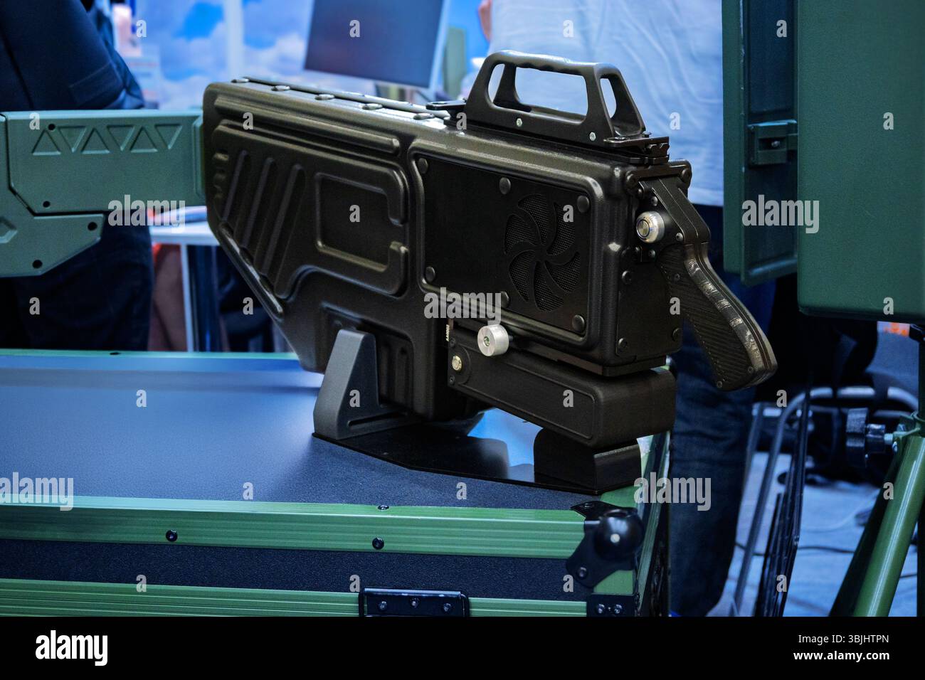 Anti-drone jamming device on display at defense exhibition. Counter-UAV ...