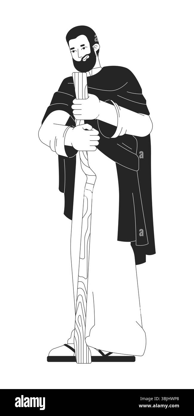 Joseph holding wooden staff 2D line bible character Stock Vector Image ...