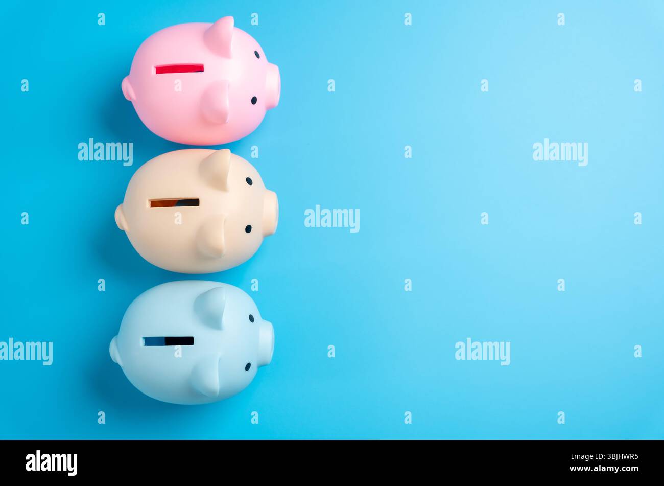 Piggy banks diversification of savings. Smart money management, spreading risk, and building ...