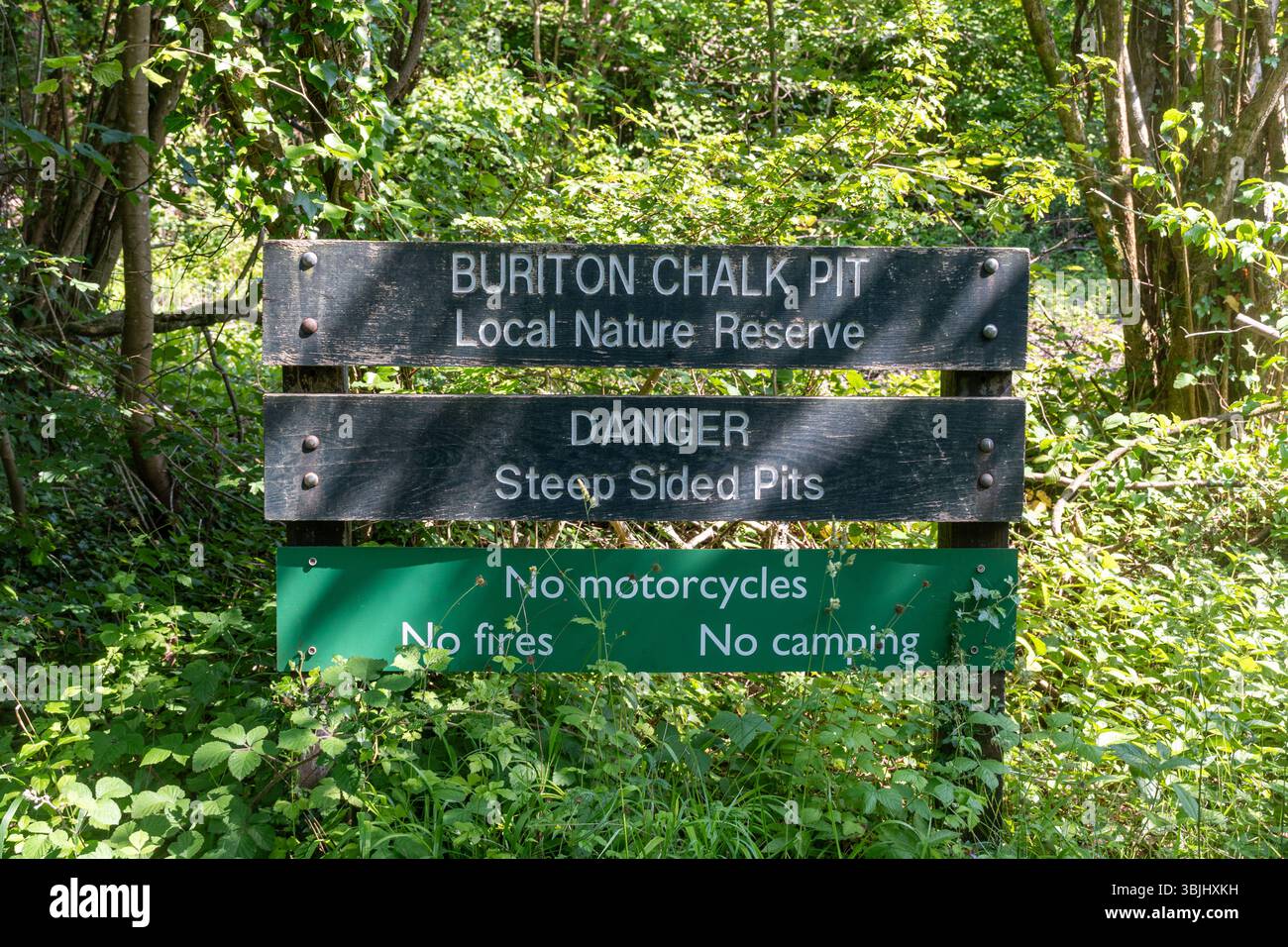 Buriton Chalk Pit, sign at the local nature reserve near Buriton ...