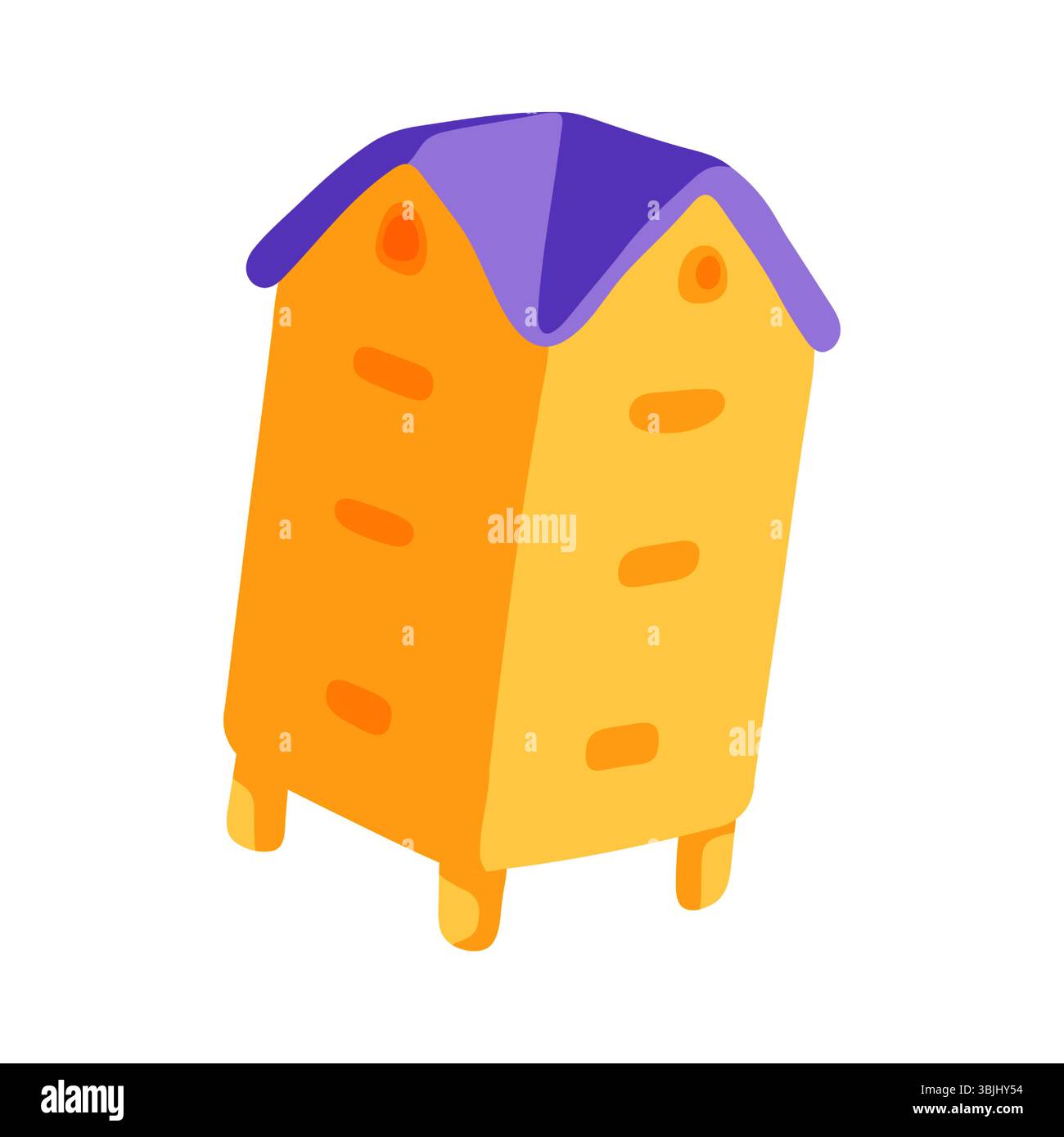 Bright cartoon beehive house with purple roof in flat style. Colorful ...
