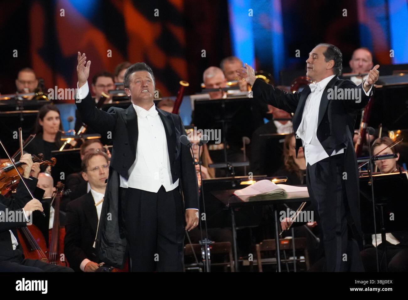 The Vienna Philharmonic Orchestra performs on stage during the Summer ...