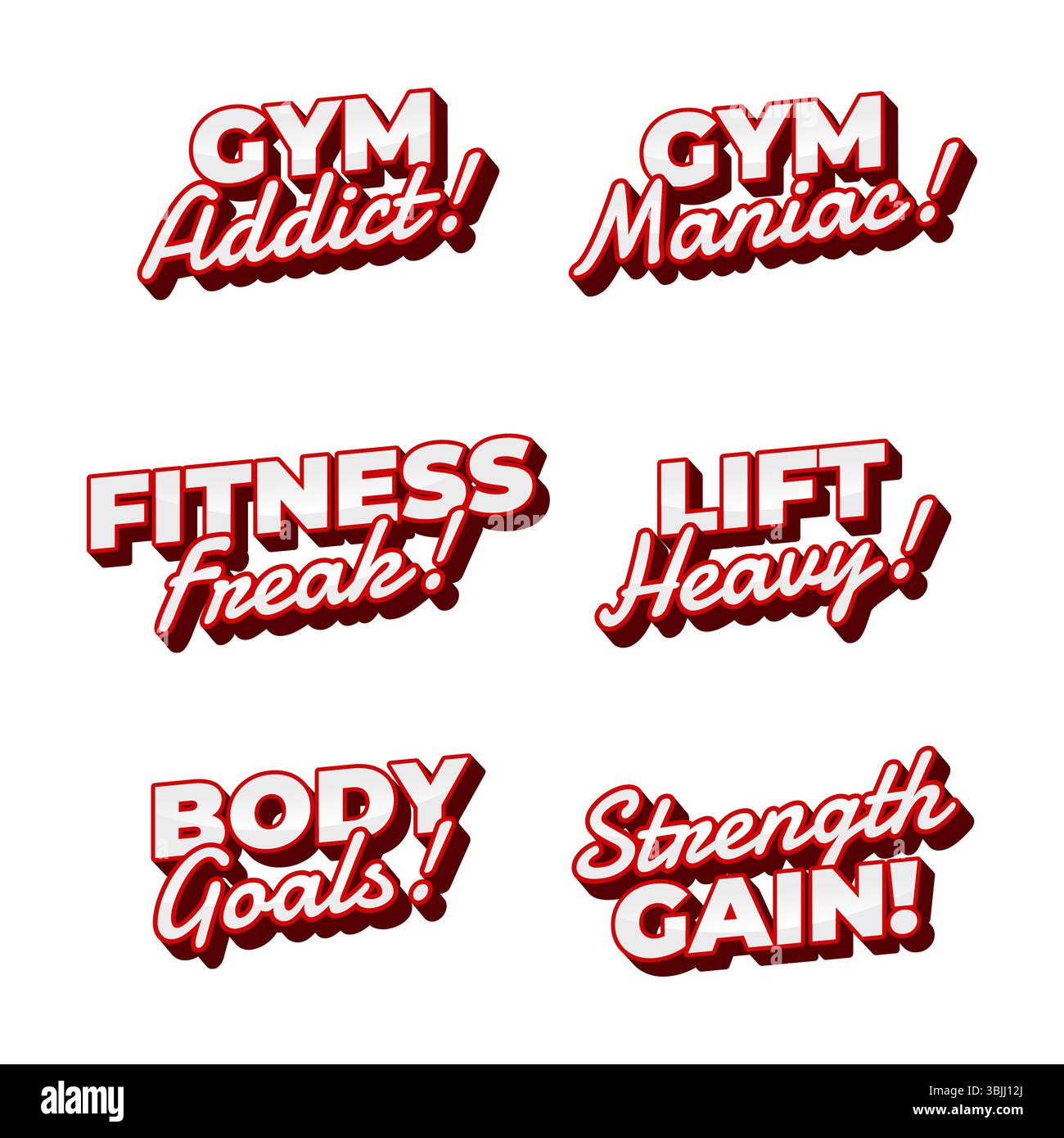 Strong motivational gym phrases in playful retro text style Stock ...