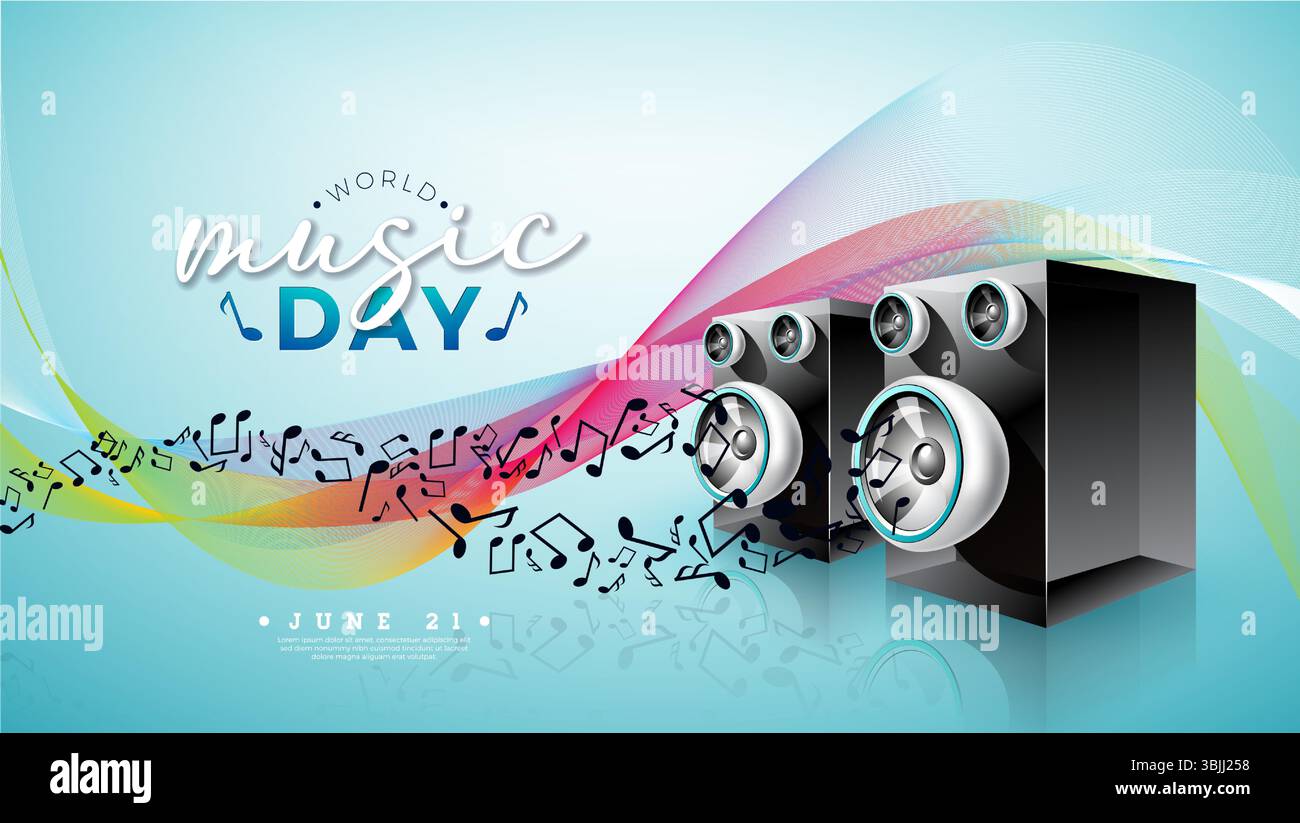 World Music Day Banner Illustration with Loudspeaker, Musical Notes and ...