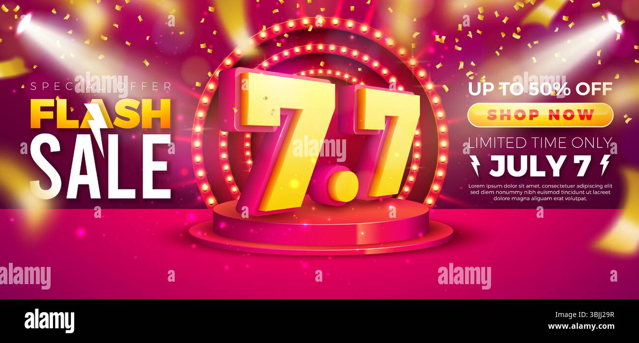 7 July Shopping Day Flash Sale Design with 3d 7.7 Multilayer Number ...