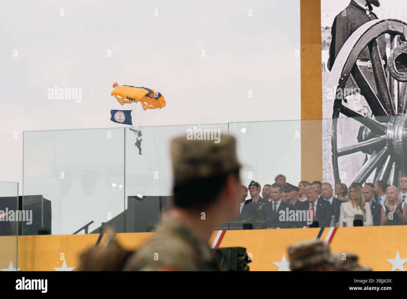 A U.S. Army Soldier assigned to the Golden Knights, parachutes to the ...