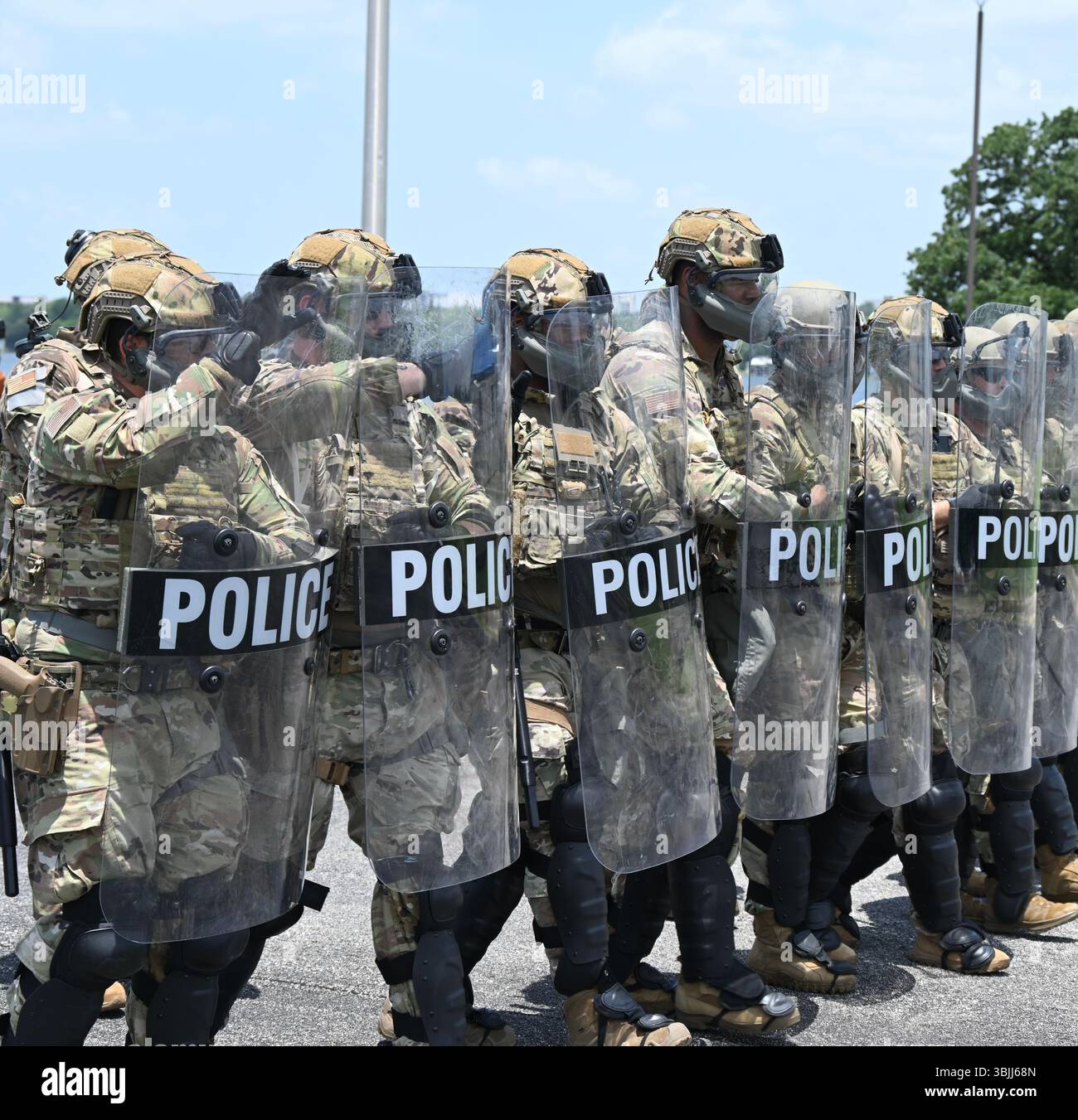 Airmen from the 136th Security Forces Squadron conduct riot control and ...
