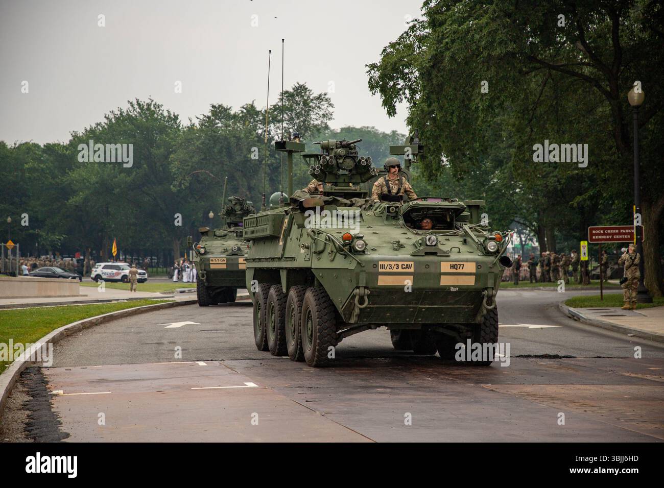 A Stryker armored vehicle prepares for the 250th Army Birthday Parade ...