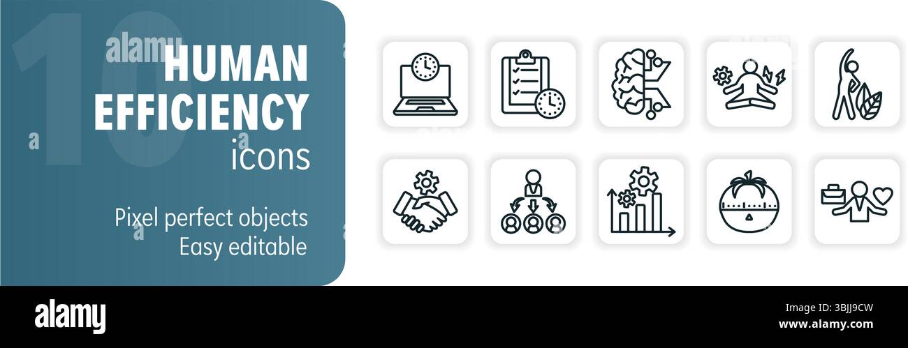 Human efficiency optimization management productivity teamwork icon set ...