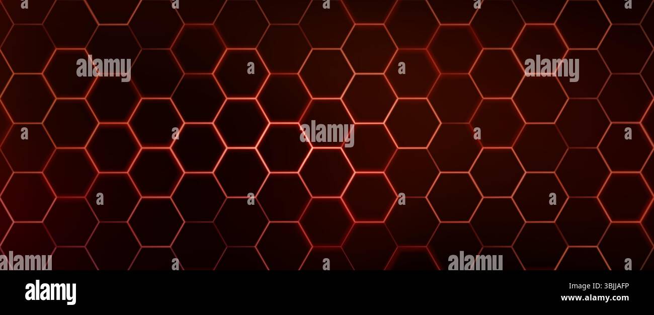 Hexagon game background with glowing red honeycomb grid on black ...