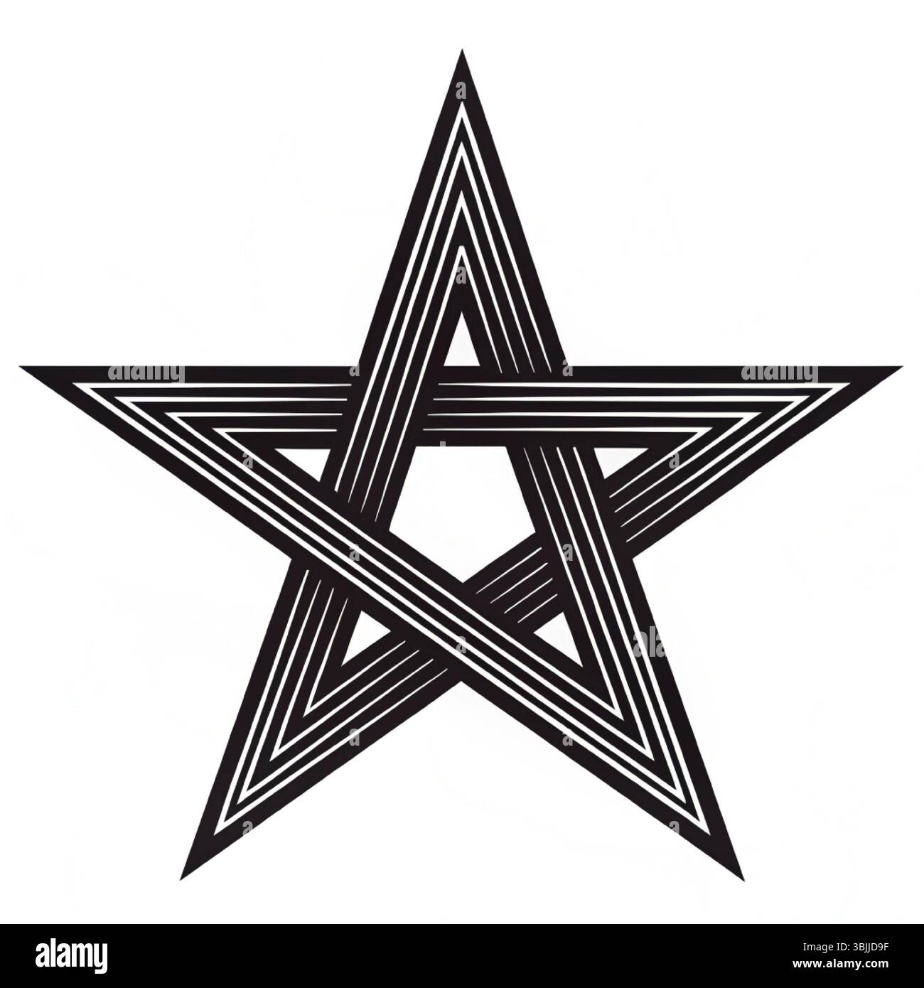 Striped Geometric Star Symbol – Modern Black Line Art Pentagram Design ...