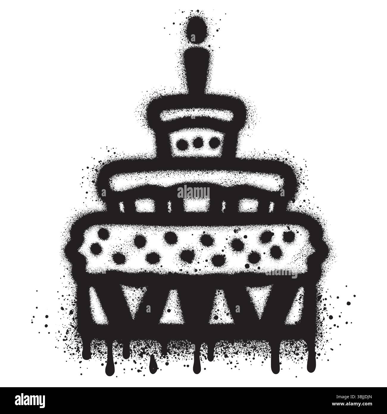 Birthday cake adorned with candles in graffiti style with black spray ...