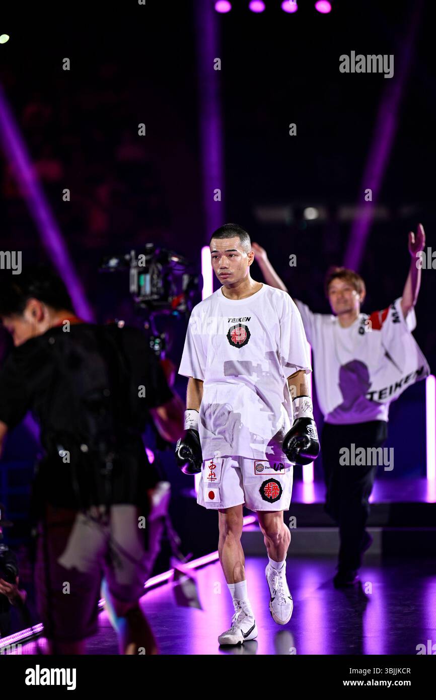 Tokyo, Japan. 8th June, 2025. Japan's Riku Masuda enters the ring before his 10R bantamweight ...