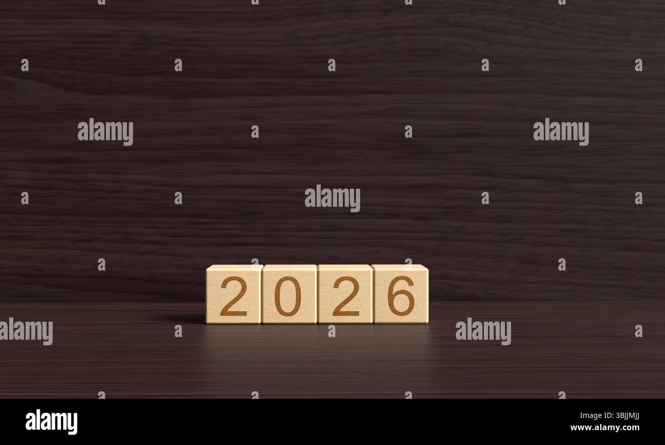 2026 happy new year time calendar 2025 change cube block wooden number ...