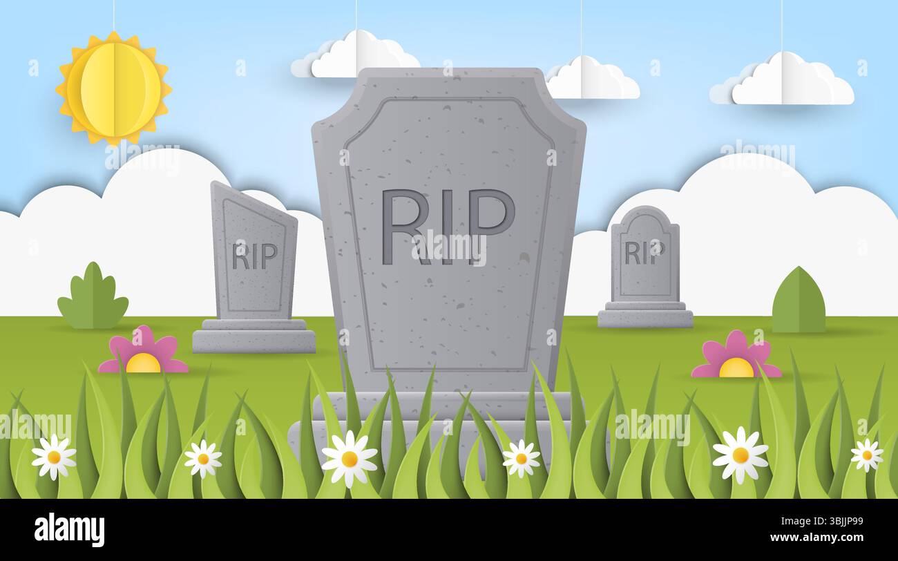 Bright and playful graveyard vector illustration featuring tombstones ...