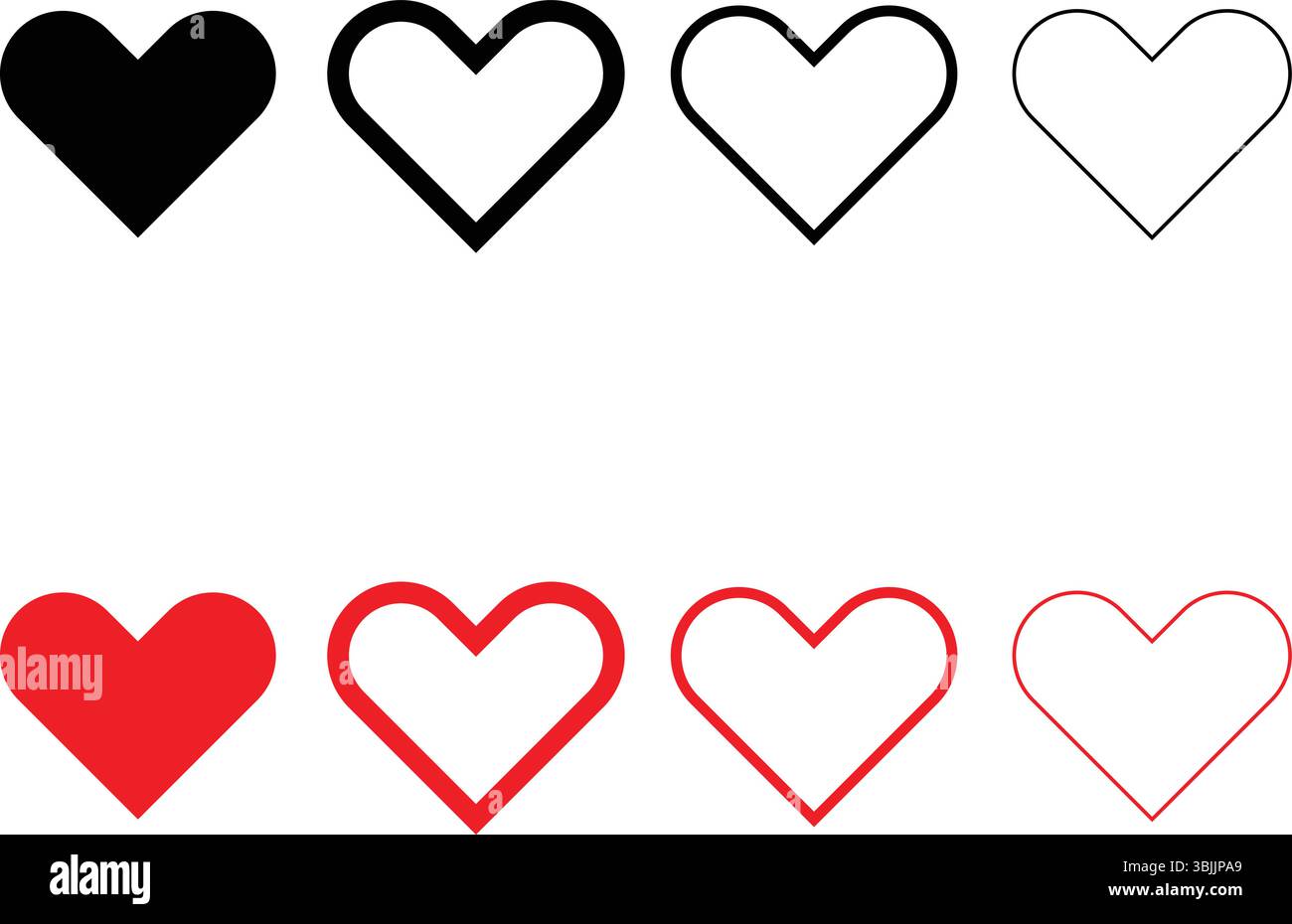 A vector set of heart icons in various styles, including solid and ...