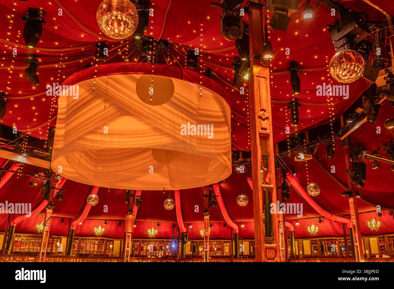 Empty stage of circus, variety or cabaret, scene stage with spotlights ...