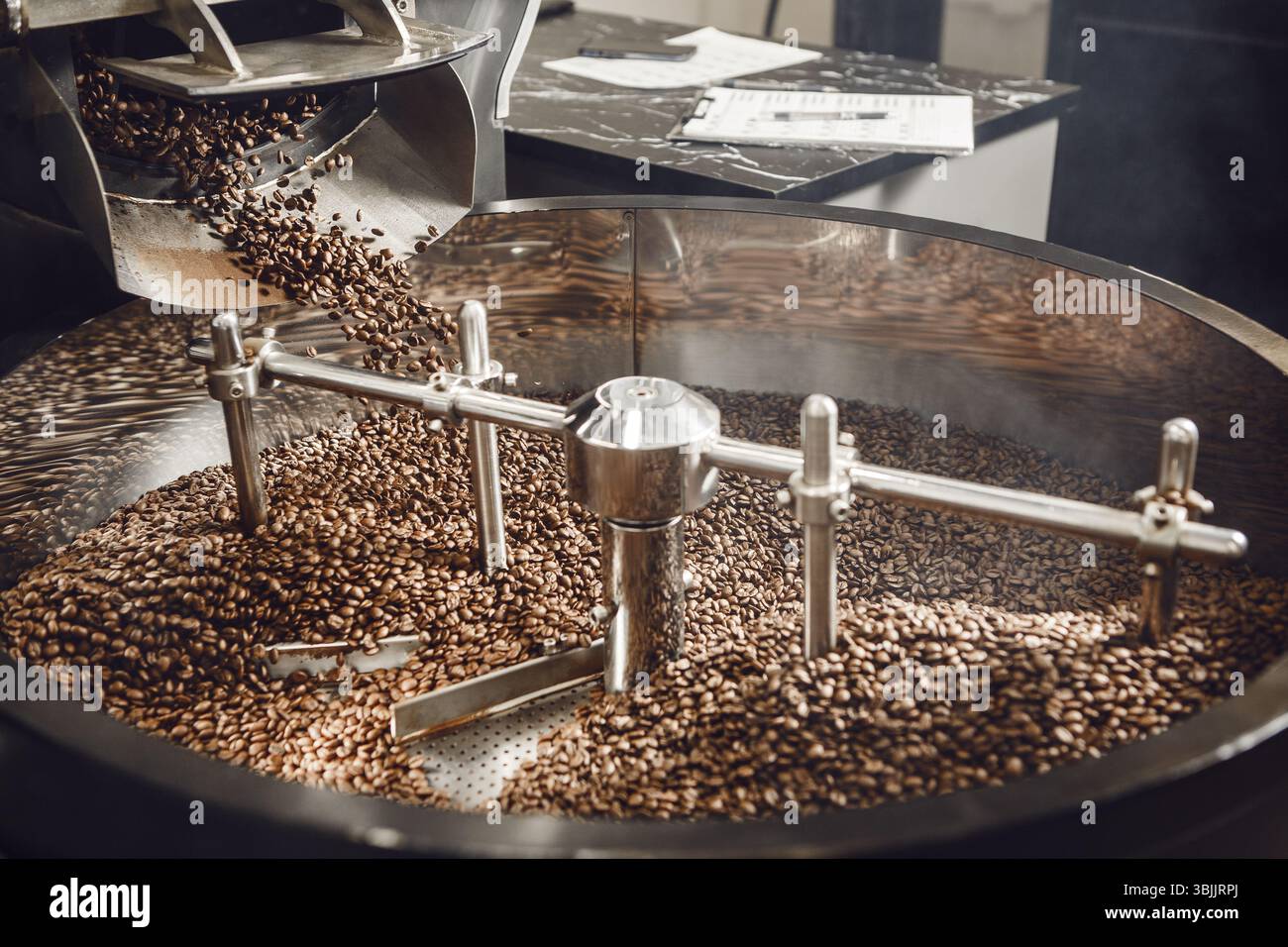 Fresh Coffee Batch Mixing Cooling in Factory Tray After Roasting ...