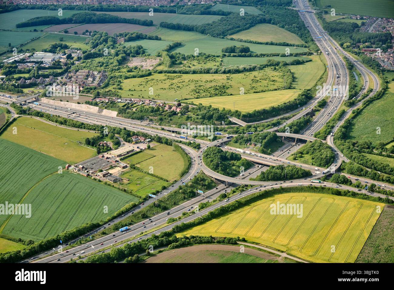 The intersection of the M1 and M62 motorways at Lofthouse, between ...