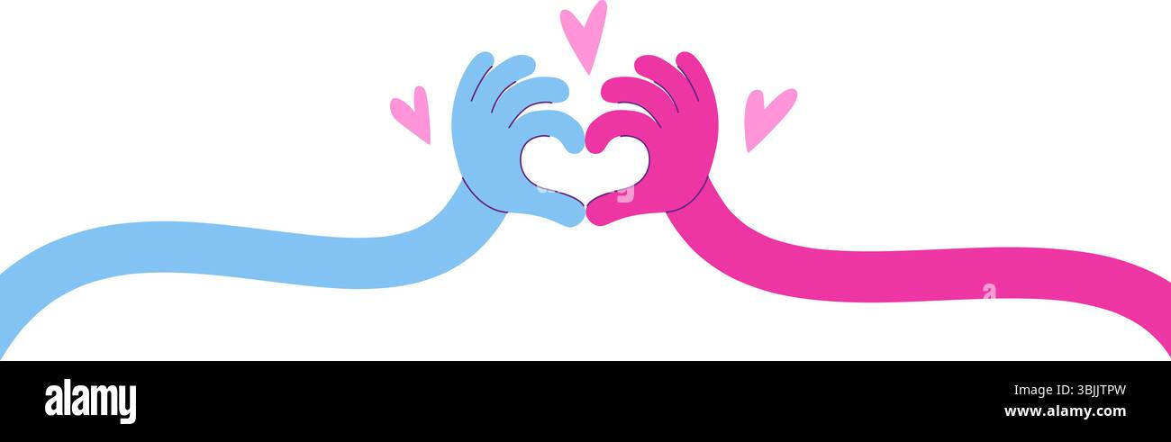 Long curved hands show heart. Cartoon flexible hand comic cartoon style ...