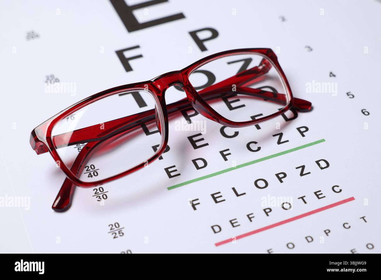 Glasses on vision test chart as background, closeup Stock Photo - Alamy